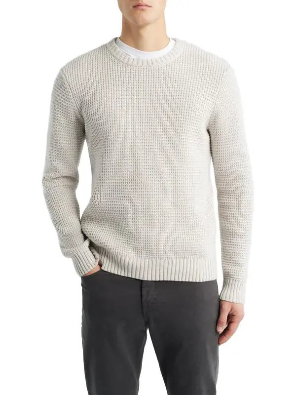 James Campbell Laggan Waffle Stitch Crewneck Sweater - Pearl