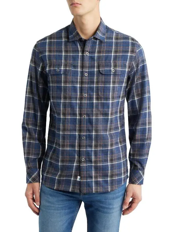 James Campbell Creston Modern Fit Plaid Cotton Button-up Shirt - Navy