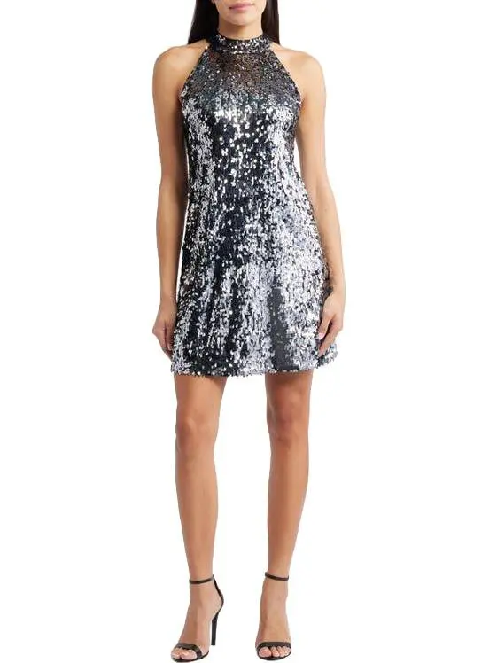 Anne Klein Sequin Shift Mini Dress - Metal Combo