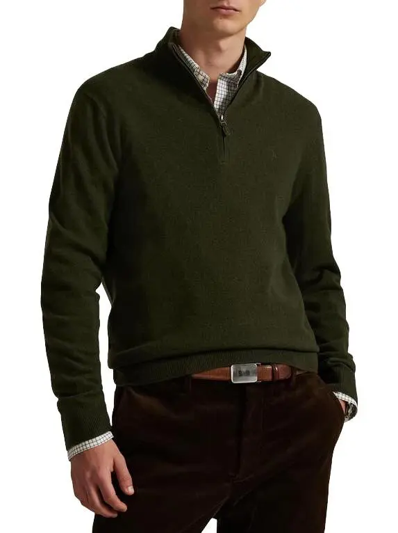 Polo Ralph Lauren Regular Fit Wool Quarter Zip Sweater - Leaf Green Heather