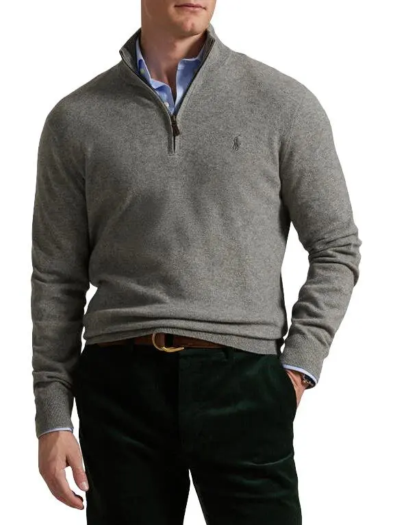 Polo Ralph Lauren Regular Fit Wool Quarter Zip Sweater - Fawn Grey Heather