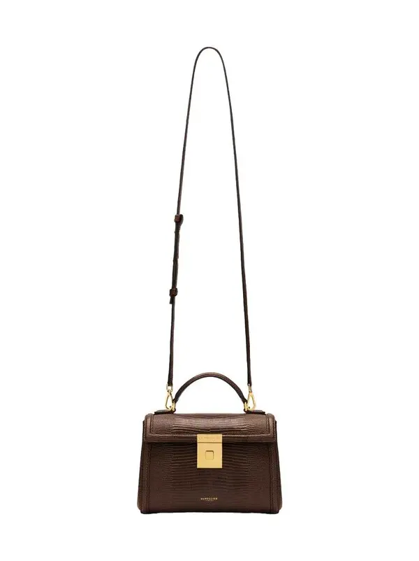 DEMELLIER Paris Lizard Embossed Leather Top Handle Bag - Espresso Lizard Effect