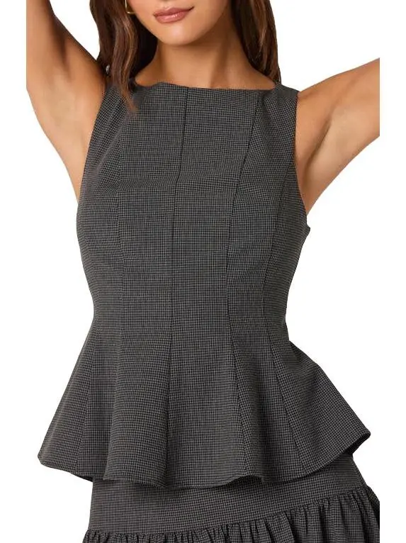 Astr The Label Houndstooth Peplum Top - Charcoal Check