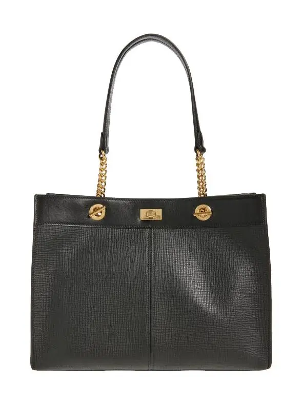 ANYA HINDMARCH Small Mortimer Eyelet Chain Crosshatch Leather Tote - Black