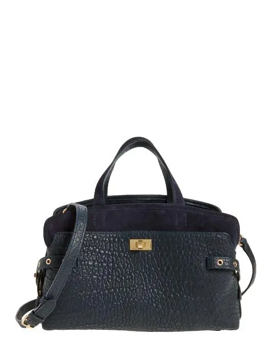ANYA HINDMARCH Small Wilson Eyelet Grained Leather And Suede Tote - Marine