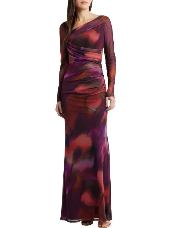 Black Halo Lazul Maxi Dress - Abstract Pasque Blossom