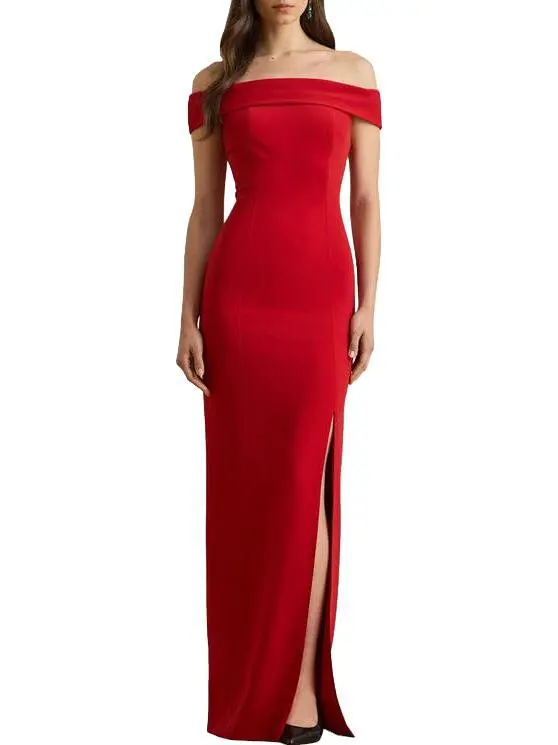 Ralph Lauren Crepe Off-the-shoulder Column Gown - Ralph Red