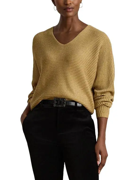 Ralph Lauren Metallic V-neck Sweater - Relic Gold Metallic