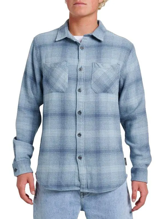 Quiksilver Dna Plaid Cotton Flannel Button-up Overshirt - China Blue