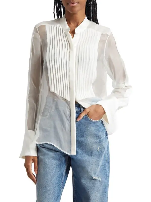 TWP Peyton Pleated Semisheer Silk Shirt - Ivory