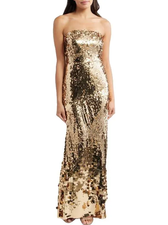 Eliza J Sequin Strapless Gown - Gold