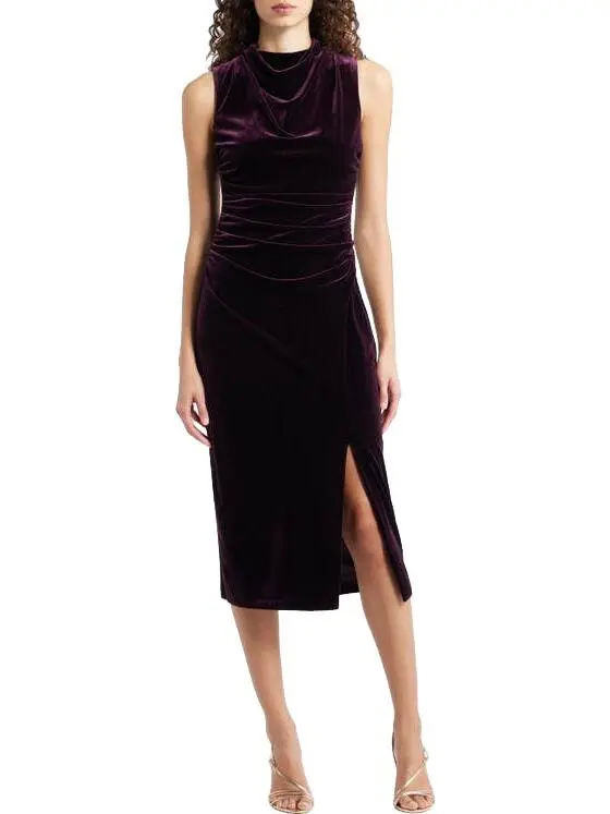 Vince Camuto Cowl Neck Velvet Midi Dress - Maroon