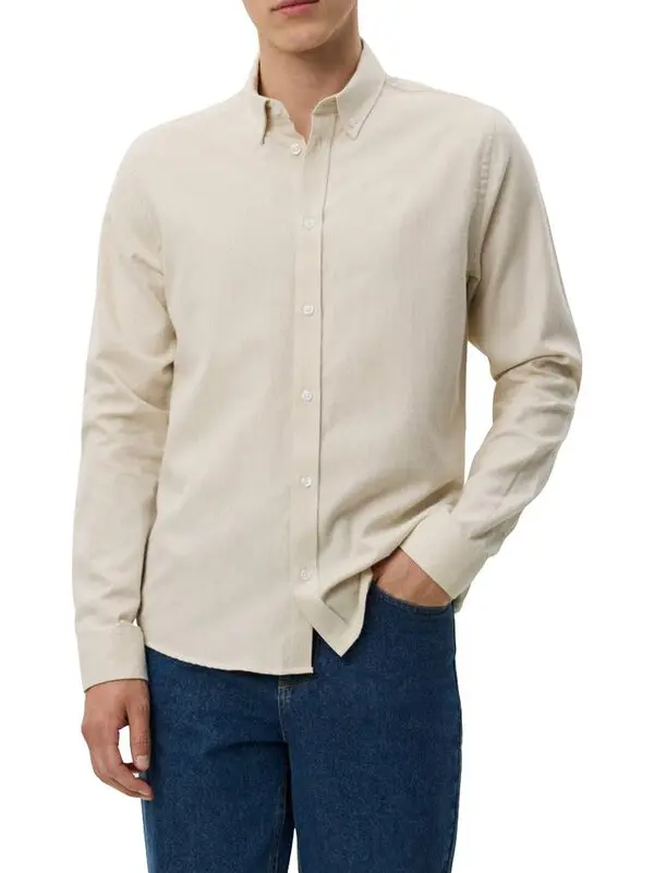 LES DEUX Desert Regular Fit Cotton Button-down Shirt - Ivory