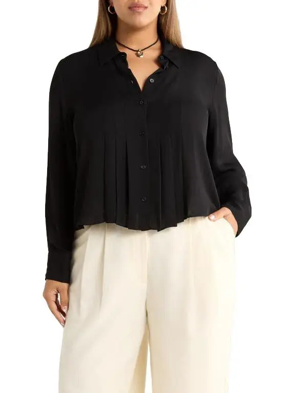 Nordstrom Tux Pleated Button-up Shirt - Black