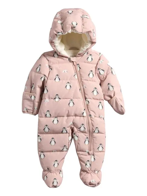 PETIT LEM Penguin Print Snowsuit - Pink