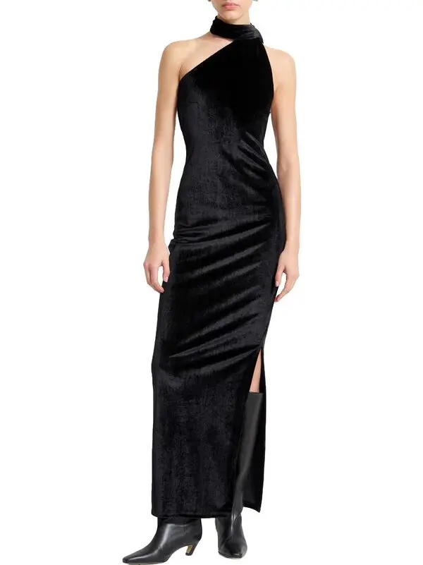 MARCELLA Manhattan One-shoulder Velvet Gown - Black