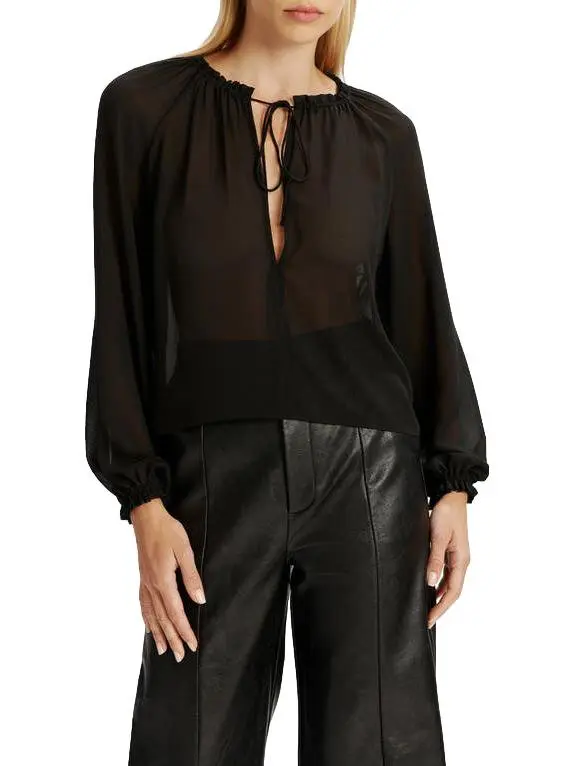 Bardot Landen Split Neck Top - Black