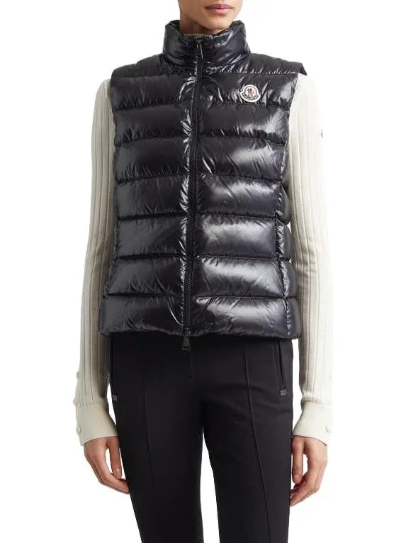 Moncler Ghany Nylon Laqué Down Puffer Vest - Black