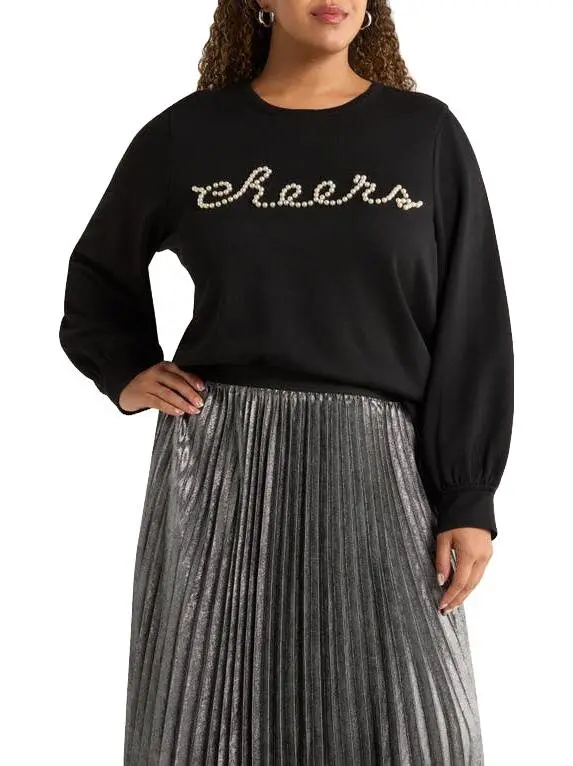 Caslon Grethen Cheers Balloon Sleeve Sweatshirt - Black Cheers Ember