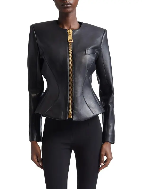 Balmain Lambskin Leather Basque Jacket - 0pa Black