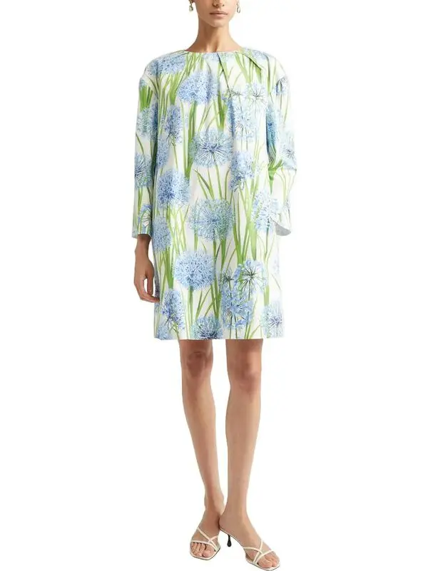 Oscar De La Renta Allium Print Long Sleeve Mini Dress - Blue/white