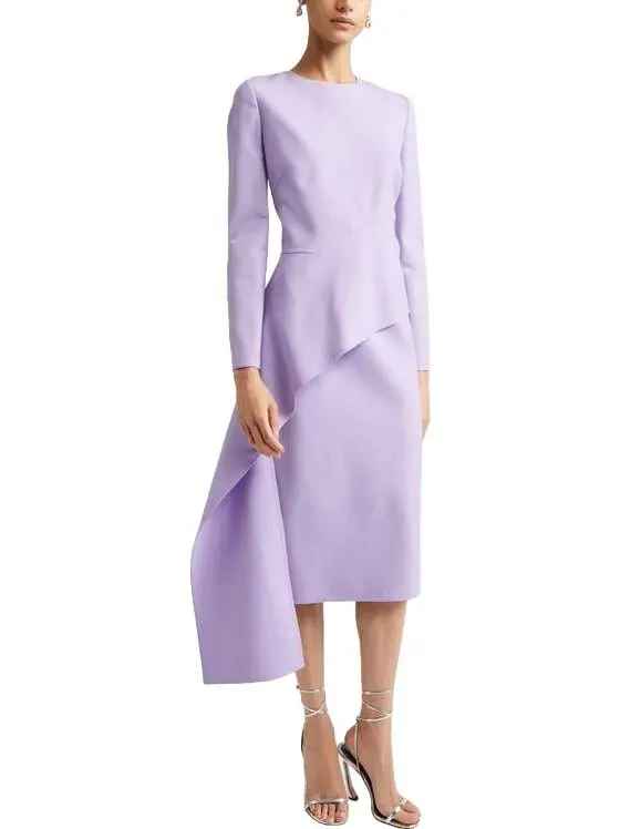Oscar De La Renta Asymmetric Drape Long Sleeve Stretch Crepe Dress - Pansy
