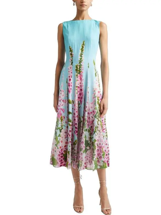 Oscar De La Renta Foxglove Dégradé Pleated Jersey & Chiffon A-line Dress - Lilac/sky