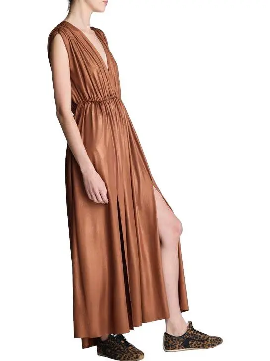 KENNETH COLE Gathered Metallic Maxi Dress - Burnt Copper