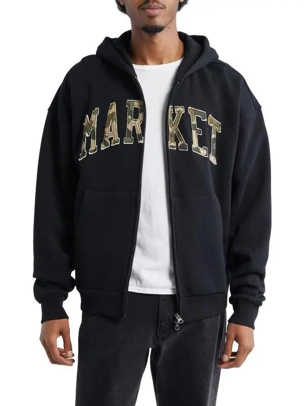 MARKET Camo Arc Appliqué Logo Zip Hoodie - Pirate-black