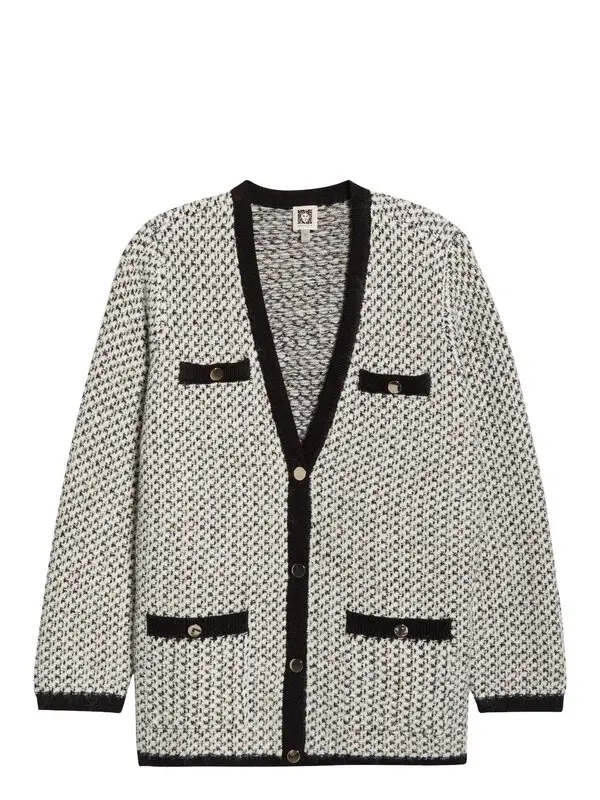Anne Klein Contrast Trim Tweed Cardigan - White Dove Multi