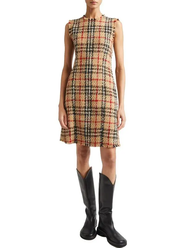 Burberry Abigail Check Tweed Bouclé Sheath Dress - Sand Ip Check