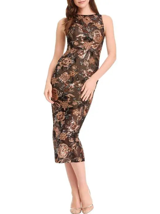 Dress The Population Helena Sequin Floral Sheath Dress - Black Multi