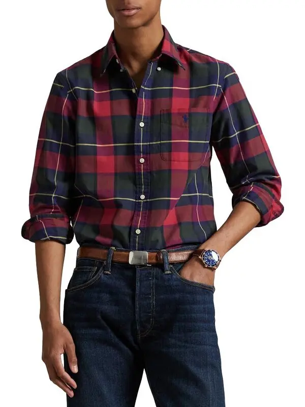 Polo Ralph Lauren Classic Fit Plaid Cotton Oxford Button-down Shirt - Rustic Red/yellow Multi