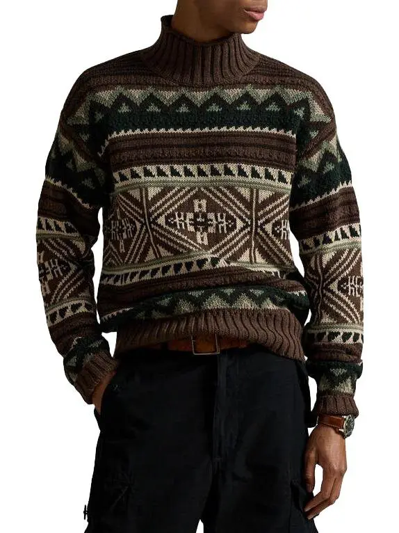 Ralph Lauren Geometric Cotton-blend Turtleneck Sweater - Brown Combo