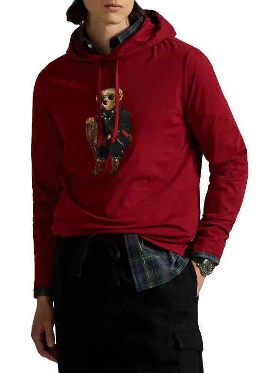 Ralph Lauren Polo Bear Jersey Graphic Hoodie - Fa25 Holiday Red Holiday Bear