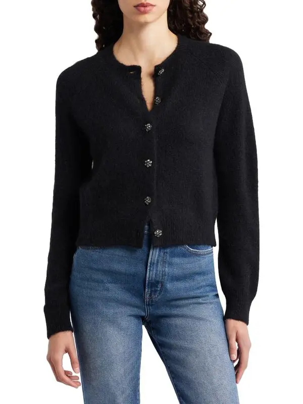 DÔEN Petra Crystal Button Cardigan - Black