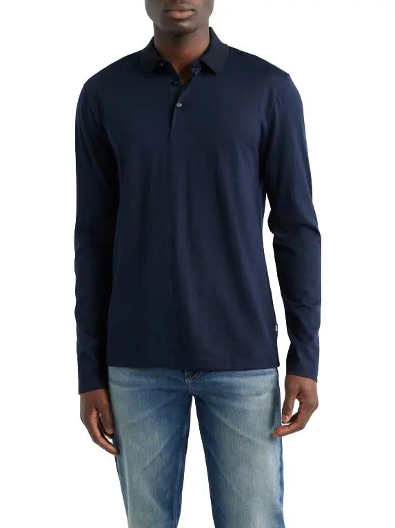 BOSS Pado 110 Long Sleeve Wool Polo - Dark Blue