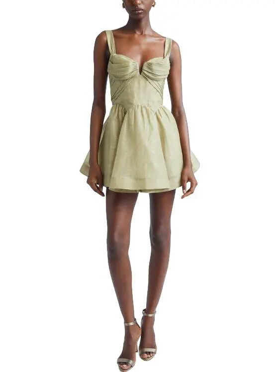 Zimmermann Rebellion Draped Linen & Silk Fit & Flare Minidress - Palm