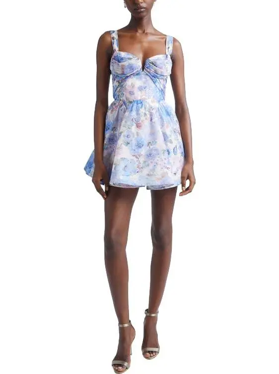 Zimmermann Rebellion Draped Linen & Silk Fit & Flare Minidress - Sky Bloom