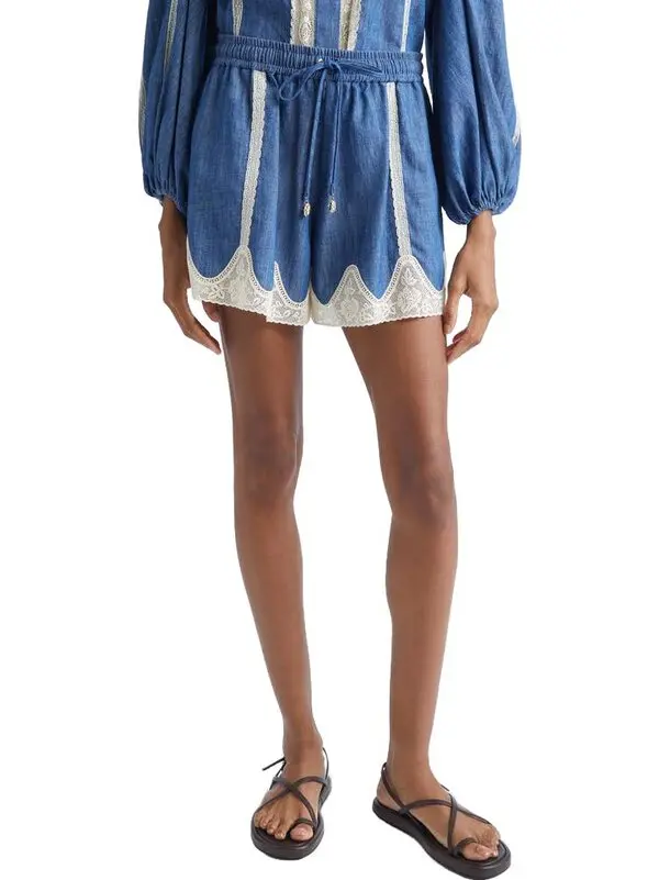 Zimmermann Awaken Lace Trim Denim Shorts - Railway Blue