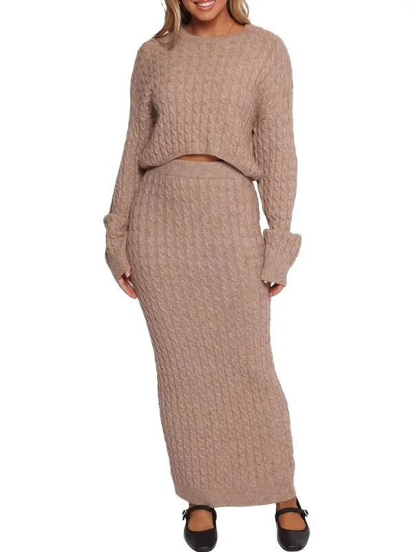 PETAL & PUP Cable Knit Sweater And Maxi Skirt Set - Taupe