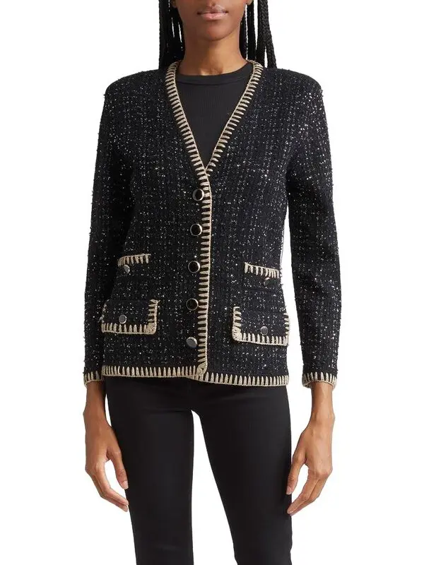 Veronica Beard Ceriani Metallic Knit Jacket - Black
