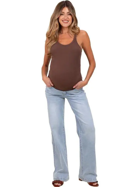 PINKBLUSH Washed Wide Leg Maternity Jeans - Light Blue