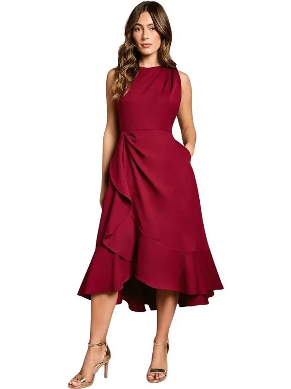 Coast Waterfall Crepe Midi Dress - Burgundy
