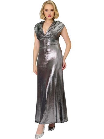 Unique Vintage Hooded Maxi Dress - Silver Solid