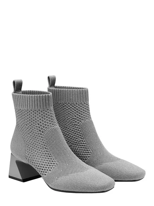 Vivaia Square-toe Perforated Heeled Boots - Light Grey