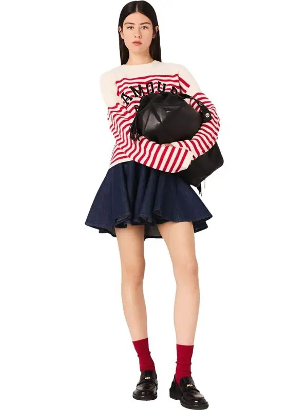 Maje Striped Knit Sweater - Ecru/red