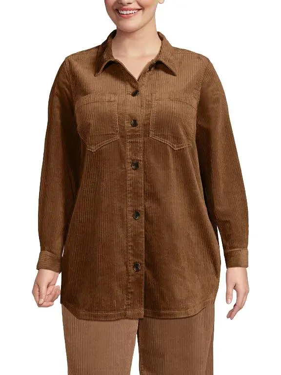 LANDS' END Wide Wale Corduroy Shirt Jacket - Maple Toffee