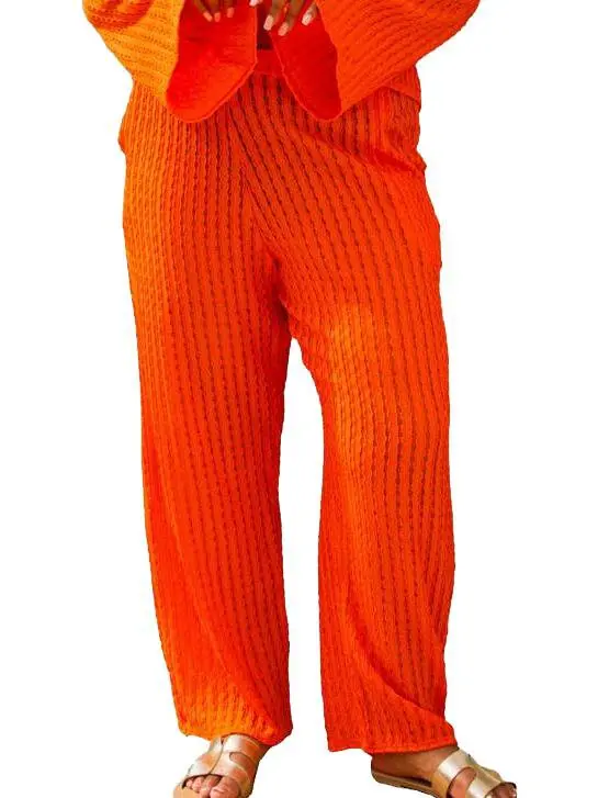 FASHION-SZN CURVE Wide Leg Crochet Resort Pants - Orange
