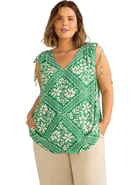 LIVE UNLIMITED Printed Drawstring Top - Green